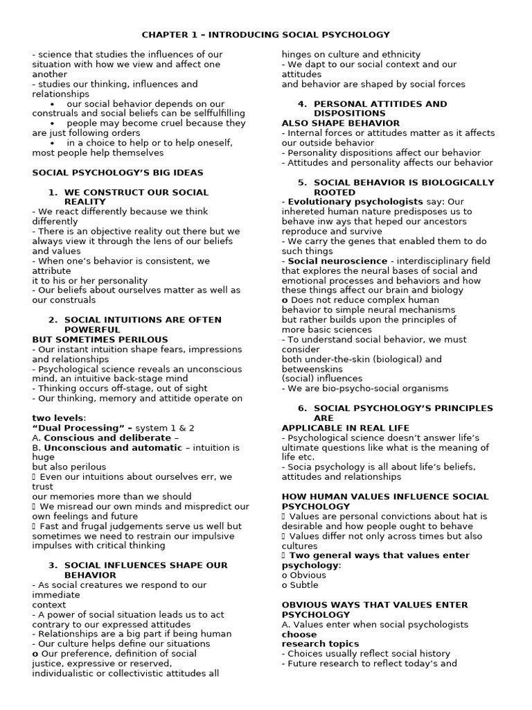 CHAPTER 1,2,3,6 Social Psychology | PDF