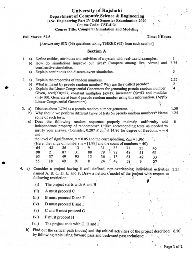 Computer Simulation Previous Year Question | PDF