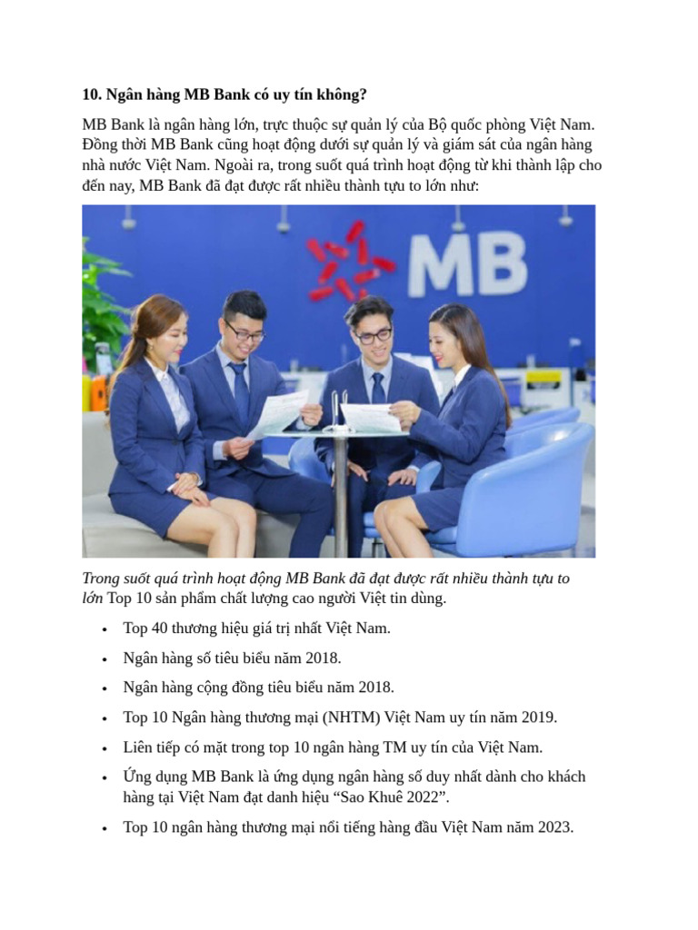 10. Ngân hàng MB Bank có uy tín không?: Trong suốt quá trình hoạt động ...