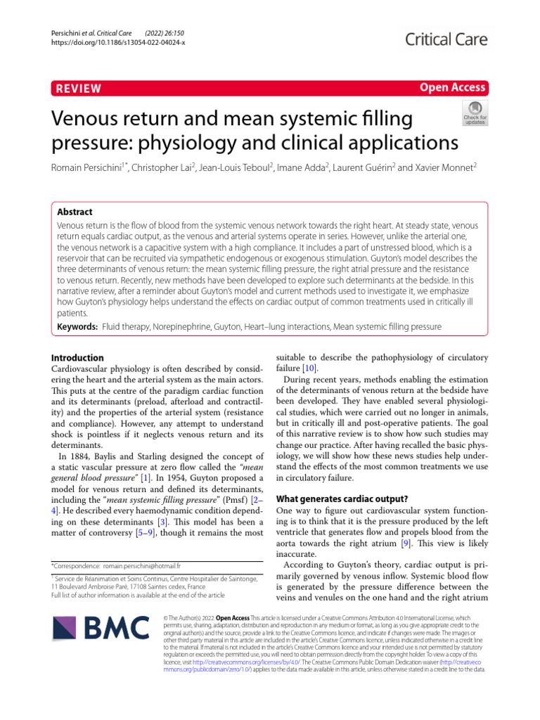 Venous Return and Mean Systemic Filling | PDF | Vein | Heart