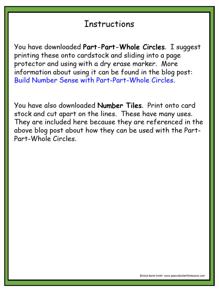 Part-Part-Whole Circles and Number Tiles | PDF