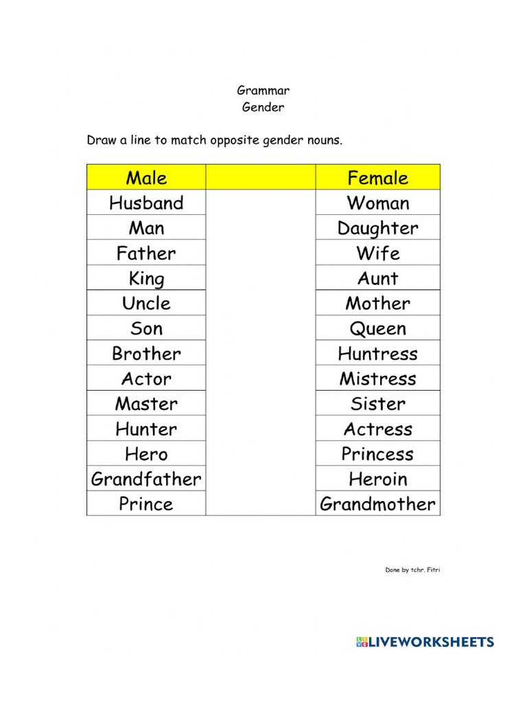 Noun Gender Worksheet | PDF