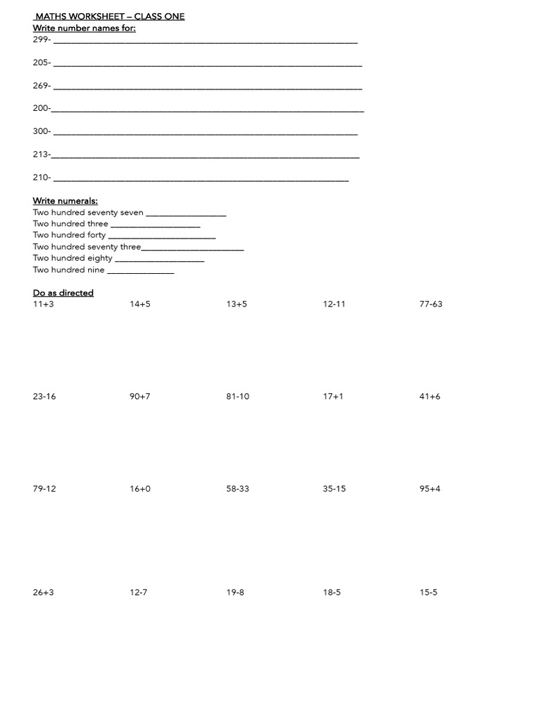 Class One Maths Worksheet Activities | PDF