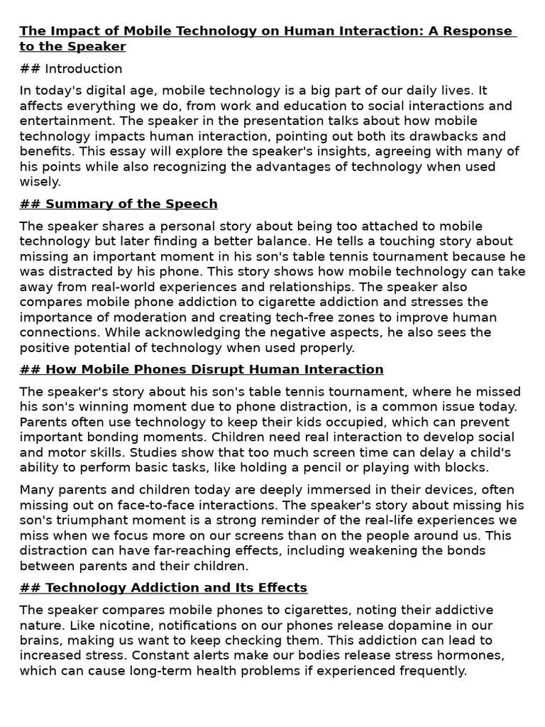 The Impact of Mobile Technology on Human Interaction | PDF