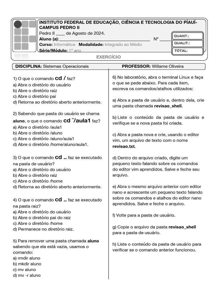 3 - Exercício Revisão Shell | PDF