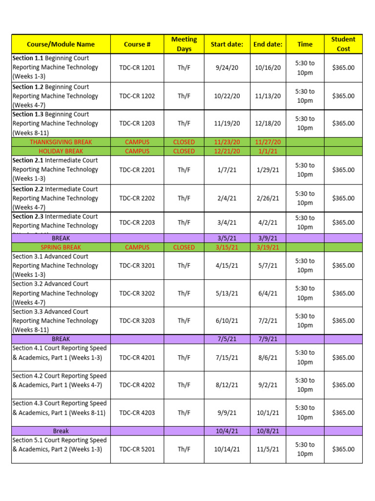 CR Full Schedule | PDF