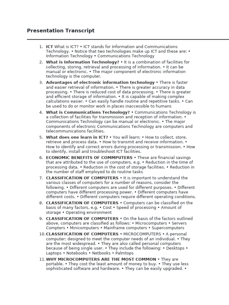 ICT Presentation Transcript | PDF