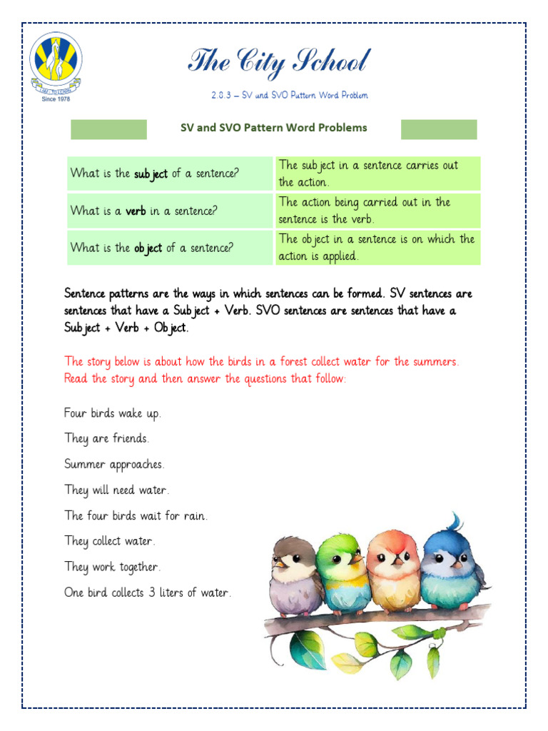 2.8.3 - SV and SVO Pattern Word Problem | PDF