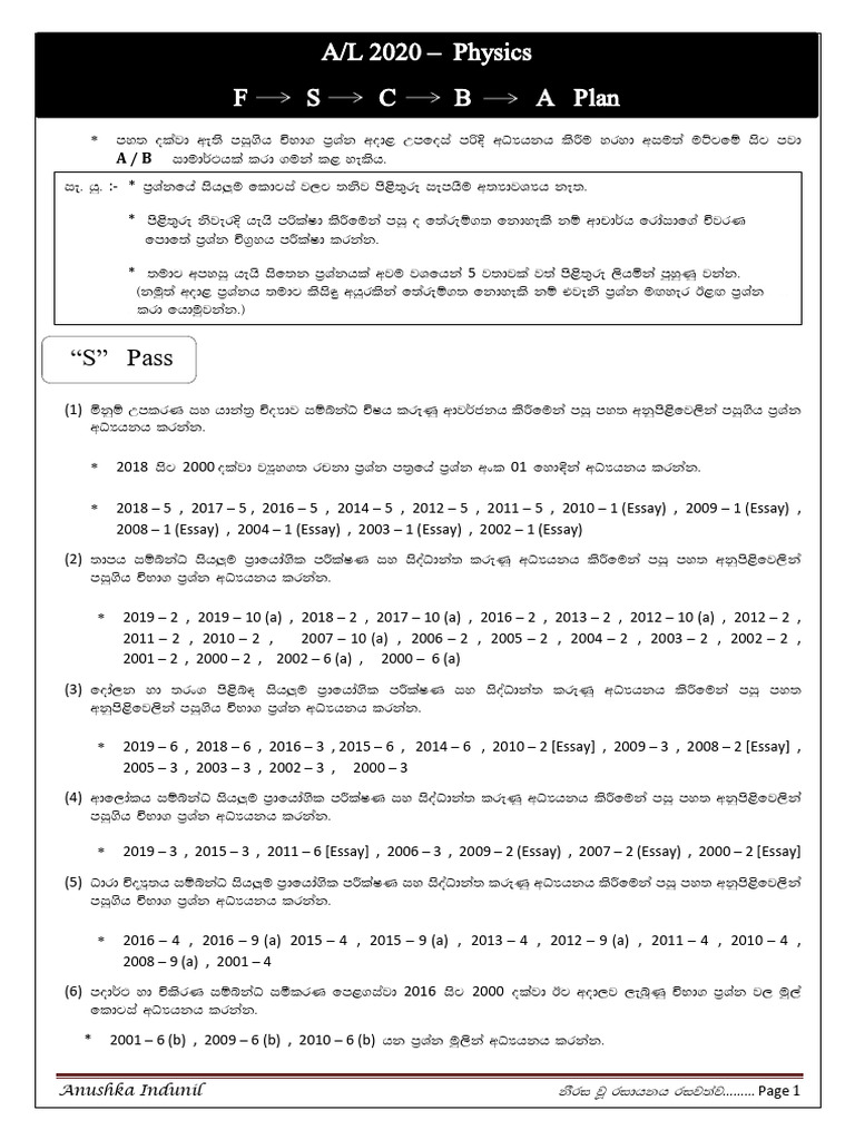 Advanced Level 2020 Physics Plan | PDF