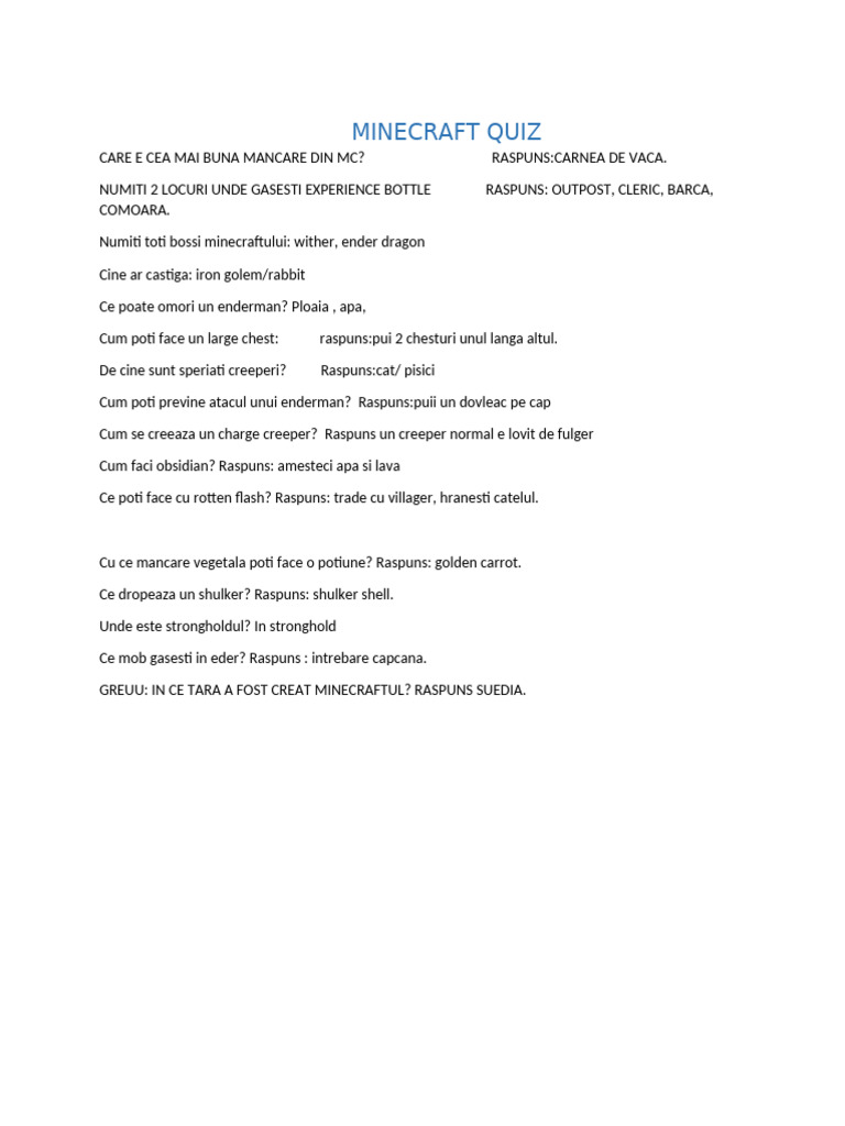 Minecraft Quiz | PDF