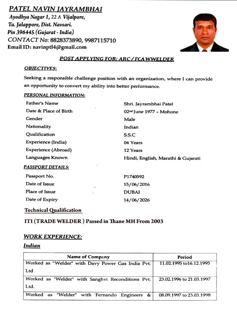 Navin Patel Welder | PDF