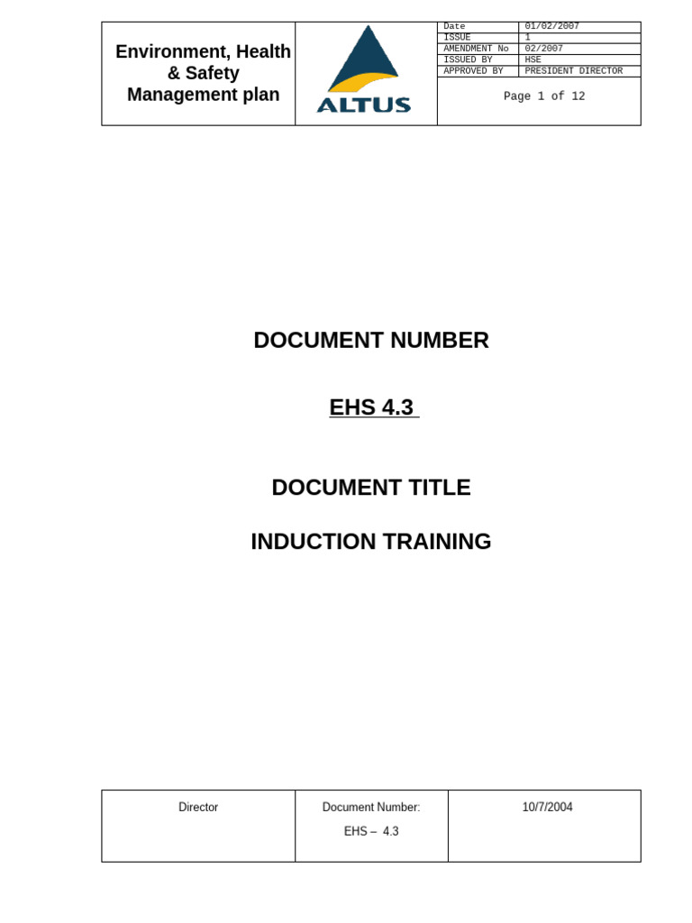 4.3 EHS Induction Training | PDF