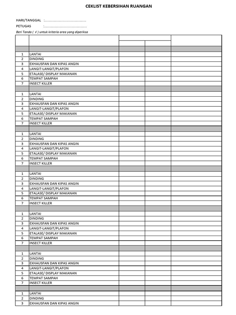 Ceklist Kebersihan | PDF