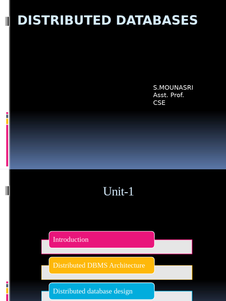 Distributed Databases: S.Mounasri Asst. Prof. CSE | PDF