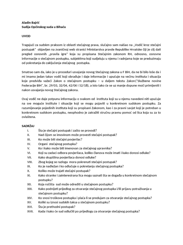 Vodic Kroz Stecajni Postupak | PDF