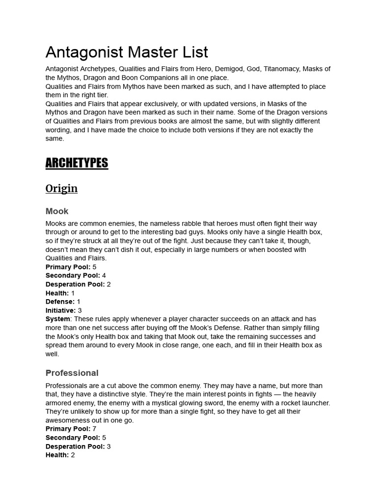Antagonist Master List | PDF