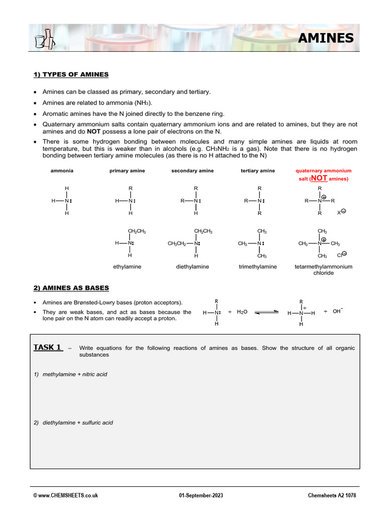 Chemsheets A2 1078 Amines | PDF | Amine | Ammonium
