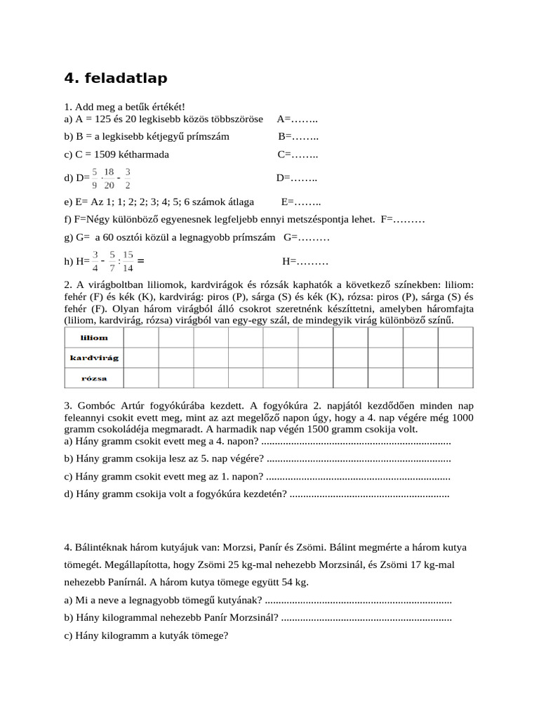 Feladatlap (Matek) | PDF