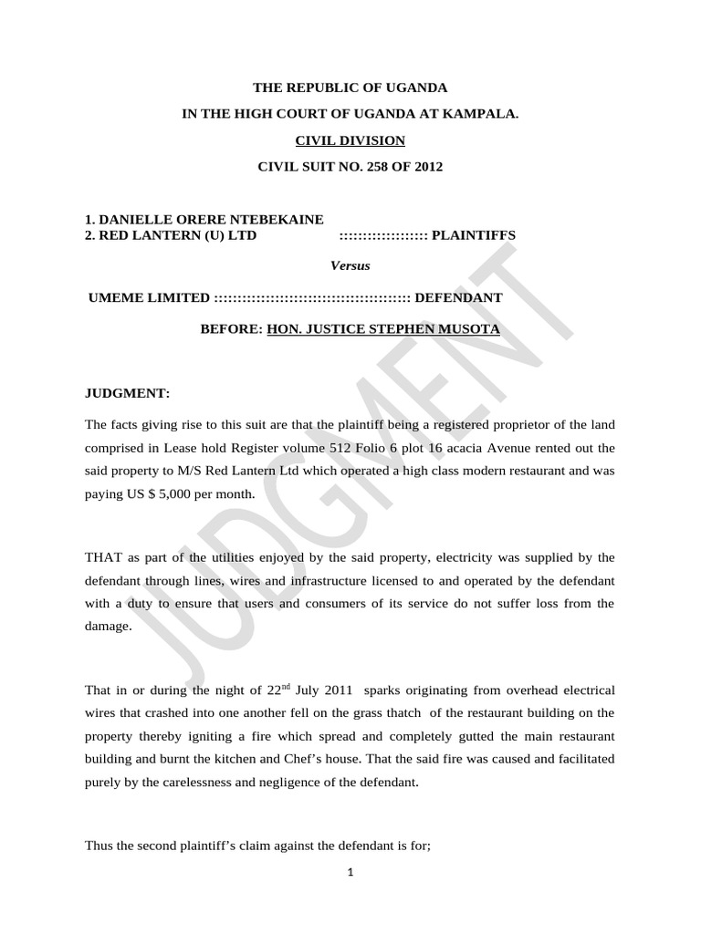 Daniel Orere V Umeme (Omission Case) | PDF | Negligence | Social Science