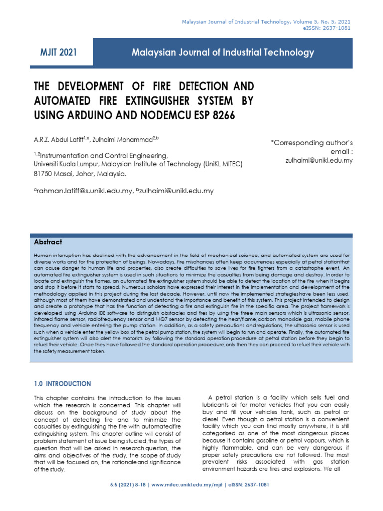 The Development of Fire Detection and Automated Fire Extinguisher ...