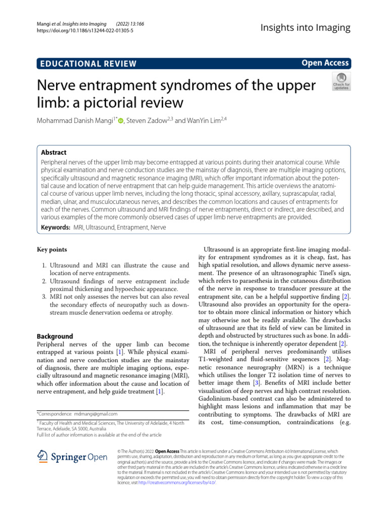 Nerve Entrapment Syndromes of The Upper Limb: A Pictorial Review | PDF