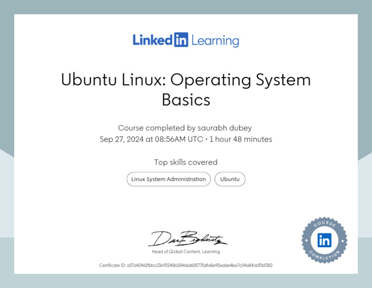 CertificateOfCompletion_Ubuntu Linux Operating System Basics | PDF