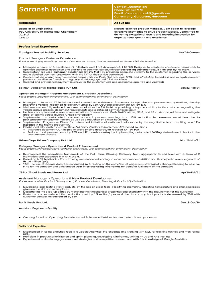 Resume Saransh | PDF | Enterprise Resource Planning | Mobile App