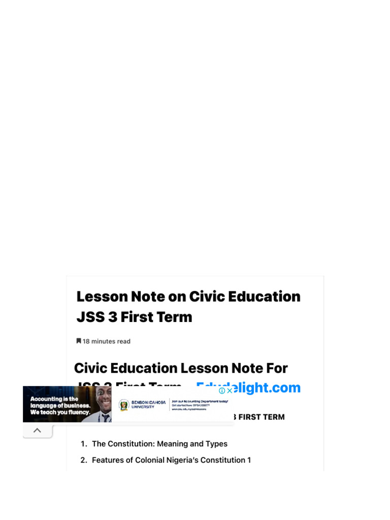 Lesson Note On Civic Education Jss 3 First Term Pdf