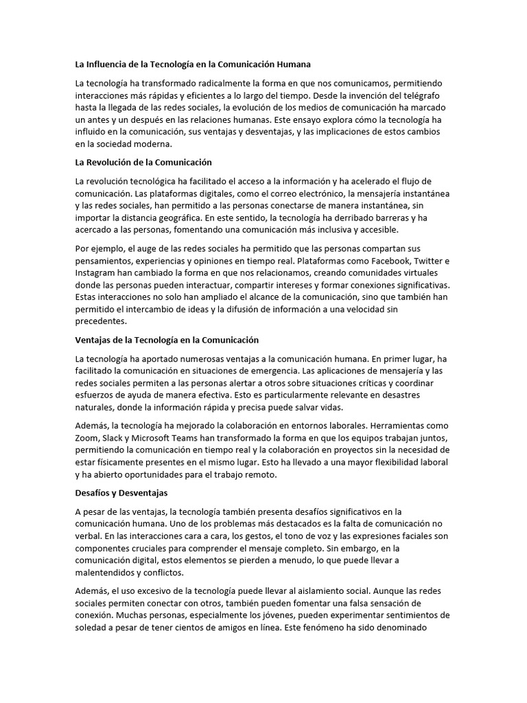 La Influencia de La Tecnología en La Comunicación Humana | PDF