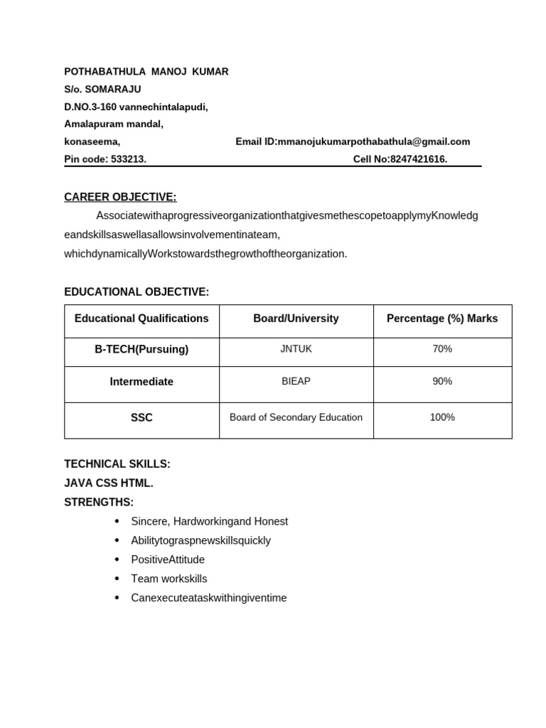 Manoj Resume | PDF