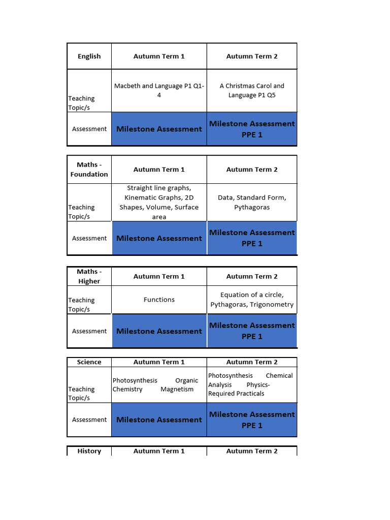 Y11 Subject Focus For The Year | PDF