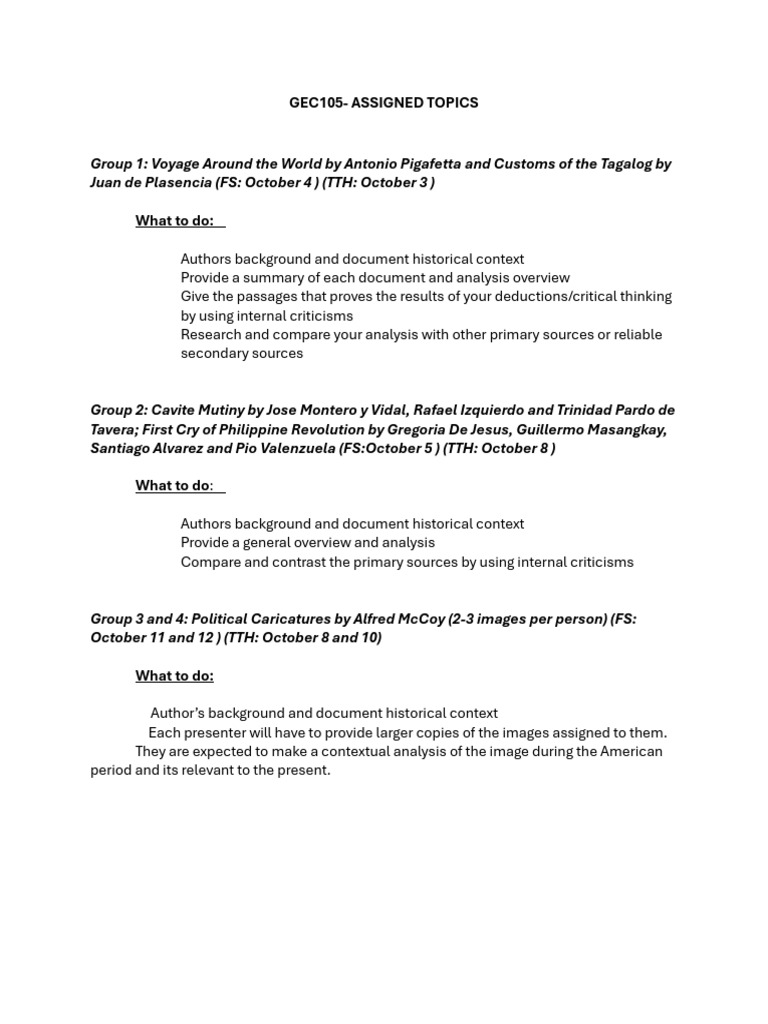 Gec 105 Assigned Topics | PDF