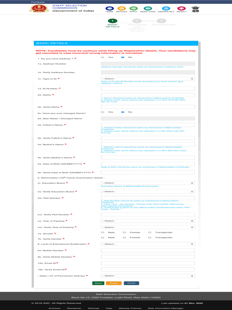 SSC Registration Form Guidelines | PDF