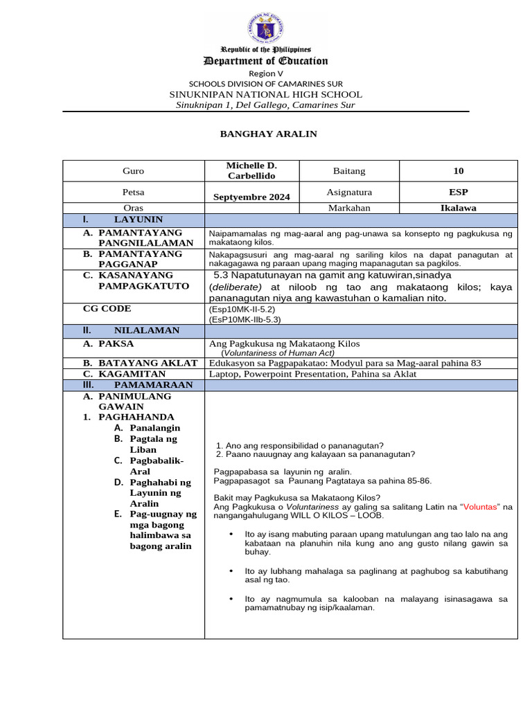 Esp Lesson Plan | PDF