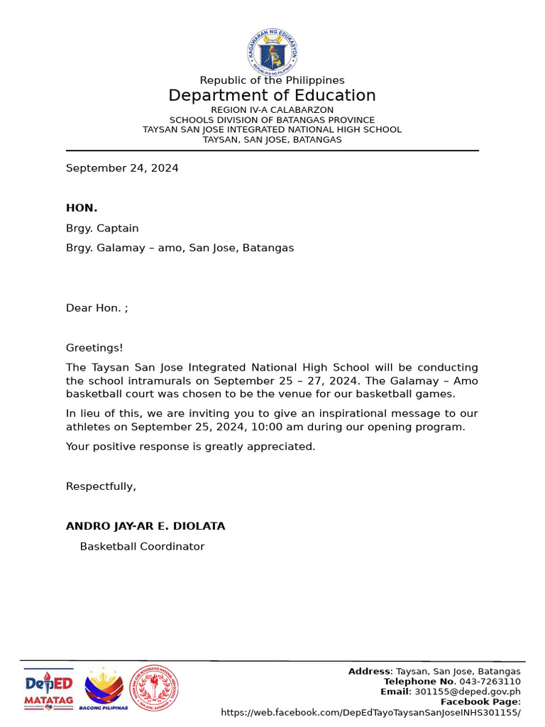 Invitation Letter For Brgy. Captain | PDF