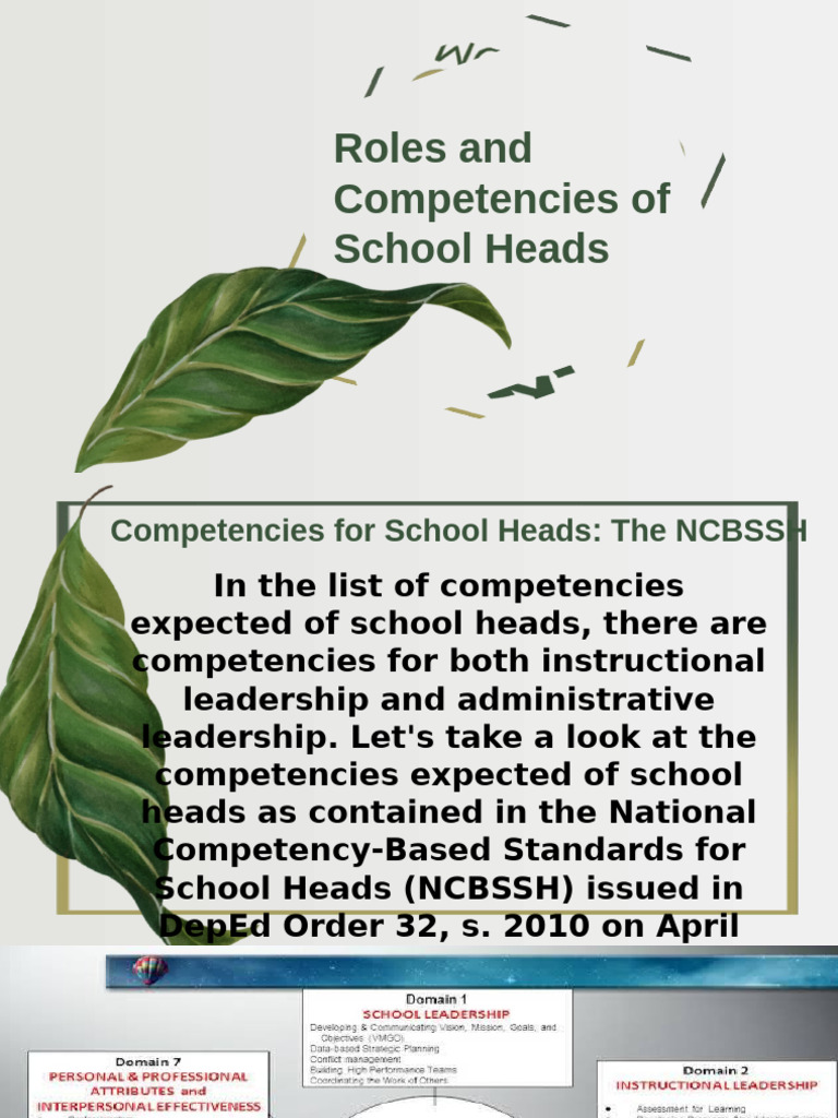 Roles and Competencies of School Heads | PDF | Leadership | Career & Growth