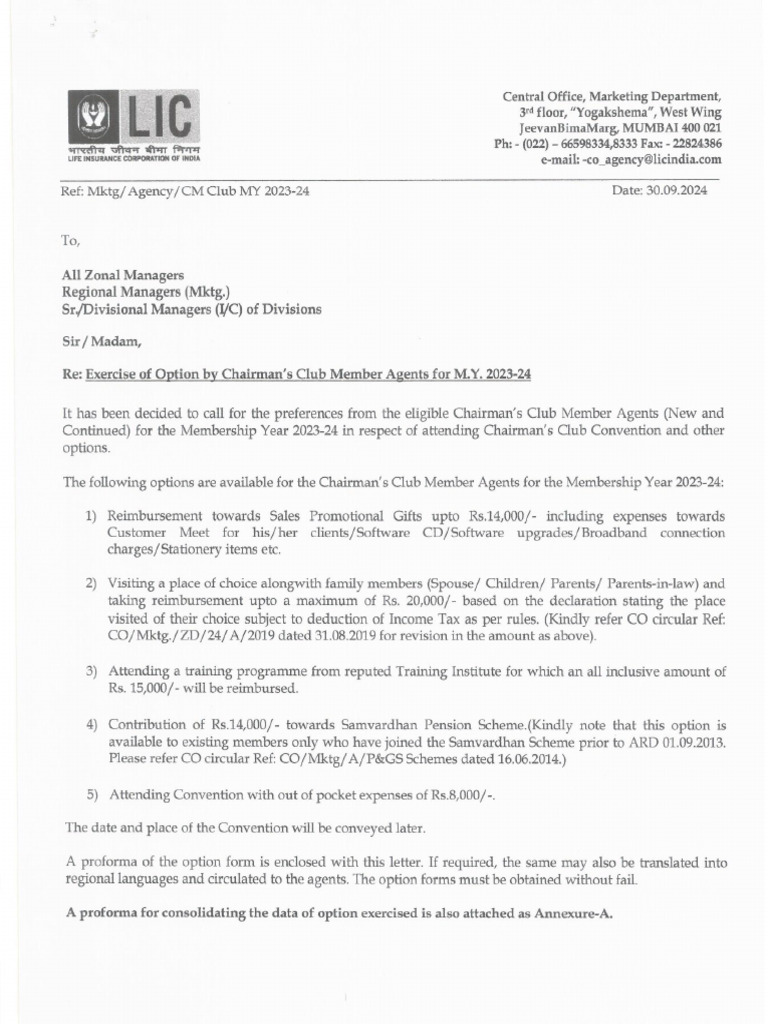 Circular For Option For CM Club MY 2023-24 - 241004 - 203130 | PDF