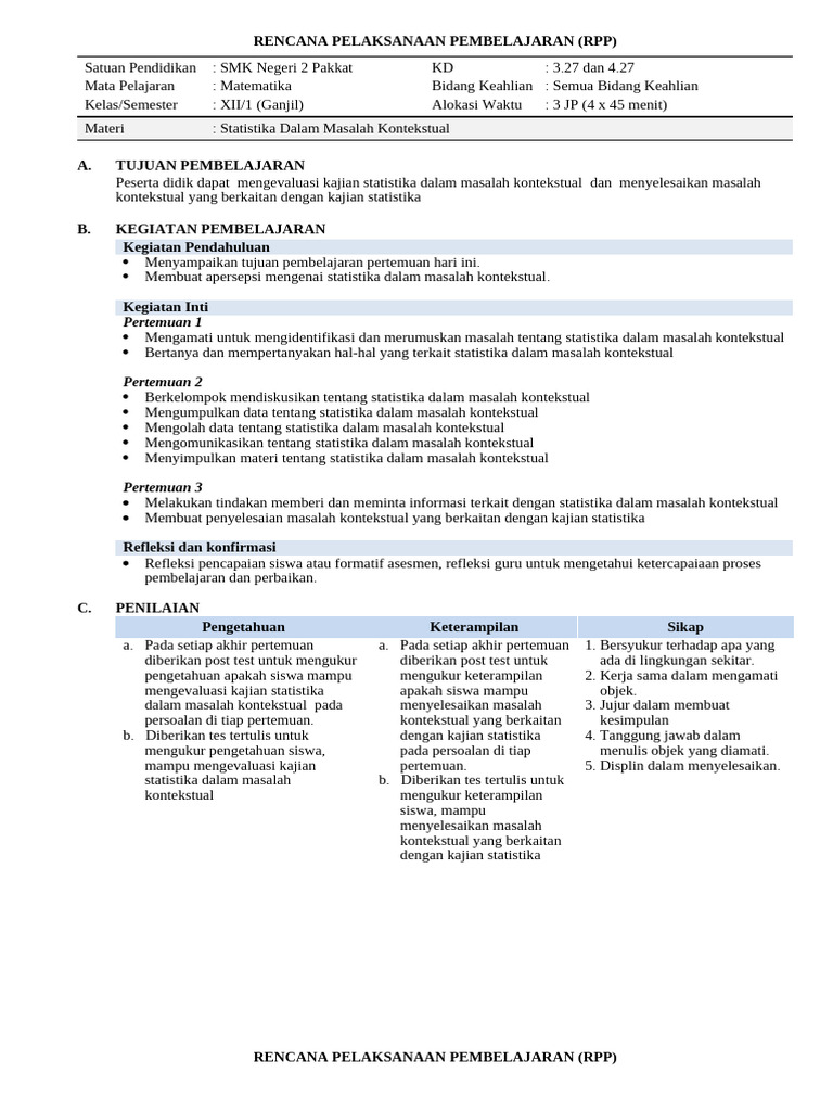 RPP Matenatika Kelas 12 Ganjil | PDF