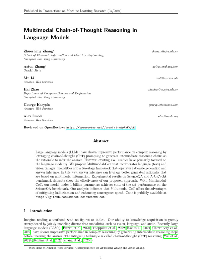 Multimodal Chain-of-Thought Reasoning | PDF