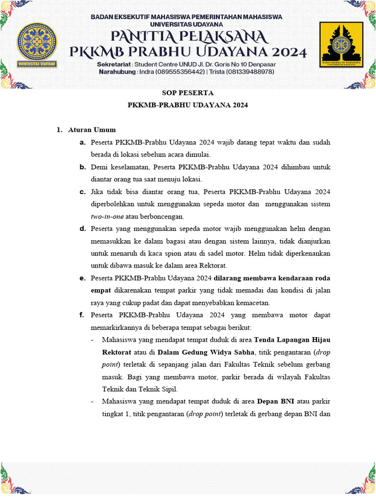 Sop Peserta Pkkmb-Prabhu Udayana 2024 | PDF