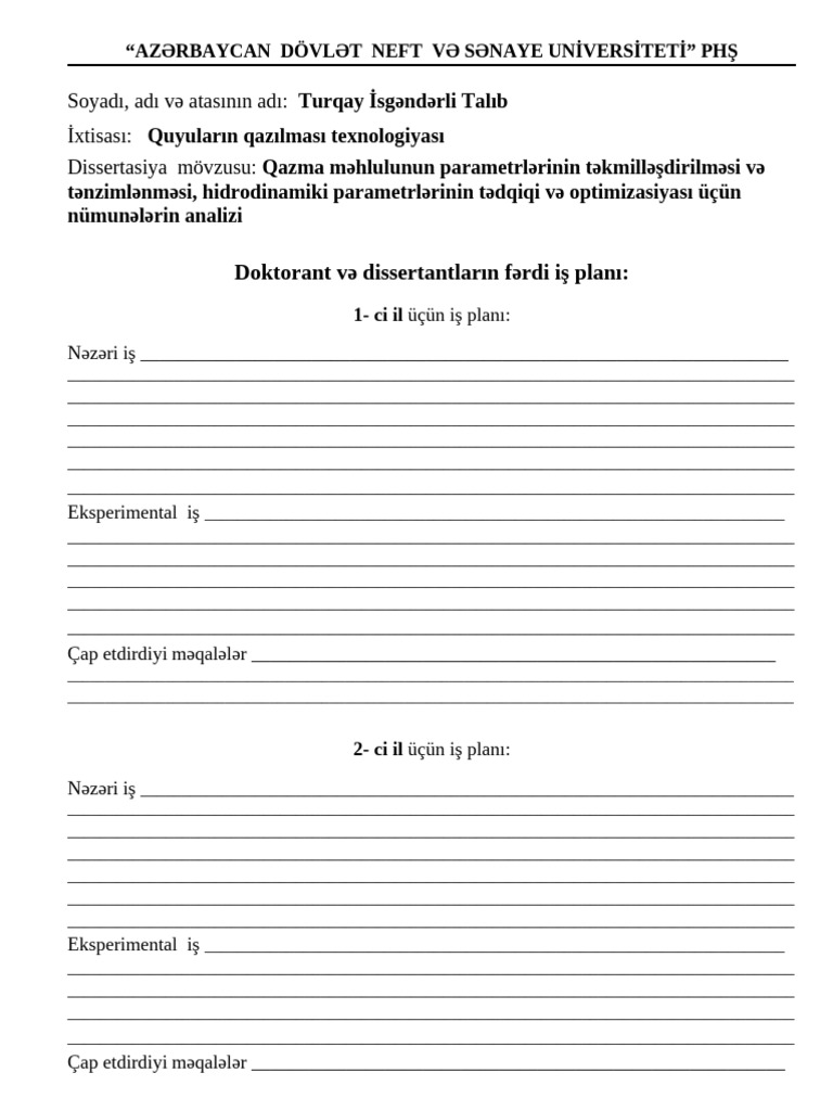 Fərdi Iş Planı - 2023-YENI | PDF