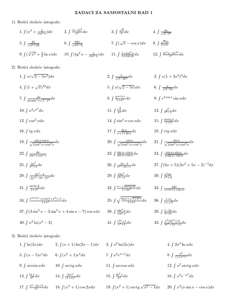 Neodređeni Integrali 1 | PDF