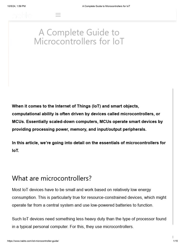 Microcontrollers for IoT Explained | PDF | Microcontroller | Games ...