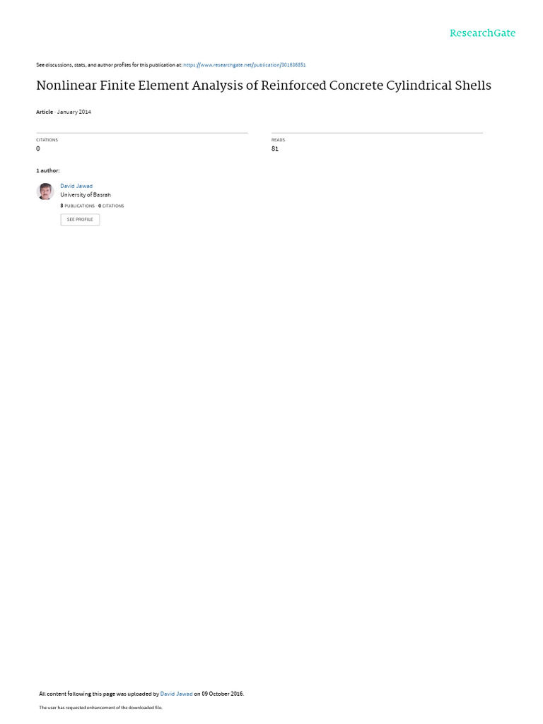 Nonlinear Finite Element Analysis of Reinforced Concrete Cylindrical Shells | PDF
