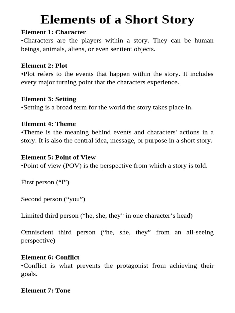 Elements of Short Story (Handout) | PDF