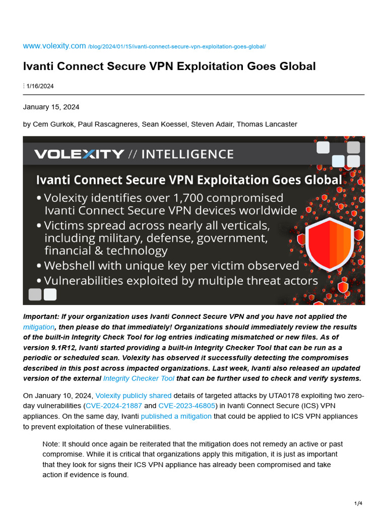 Ivanti Connect Secure VPN Exploitation Goes Global | PDF | Vulnerability (Computing) | Exploit ...