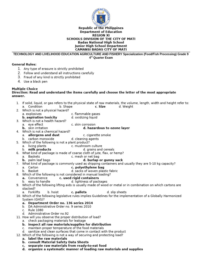 4RTH QUARTER TLE 9 AND 10 EXAM With Answers Key | PDF