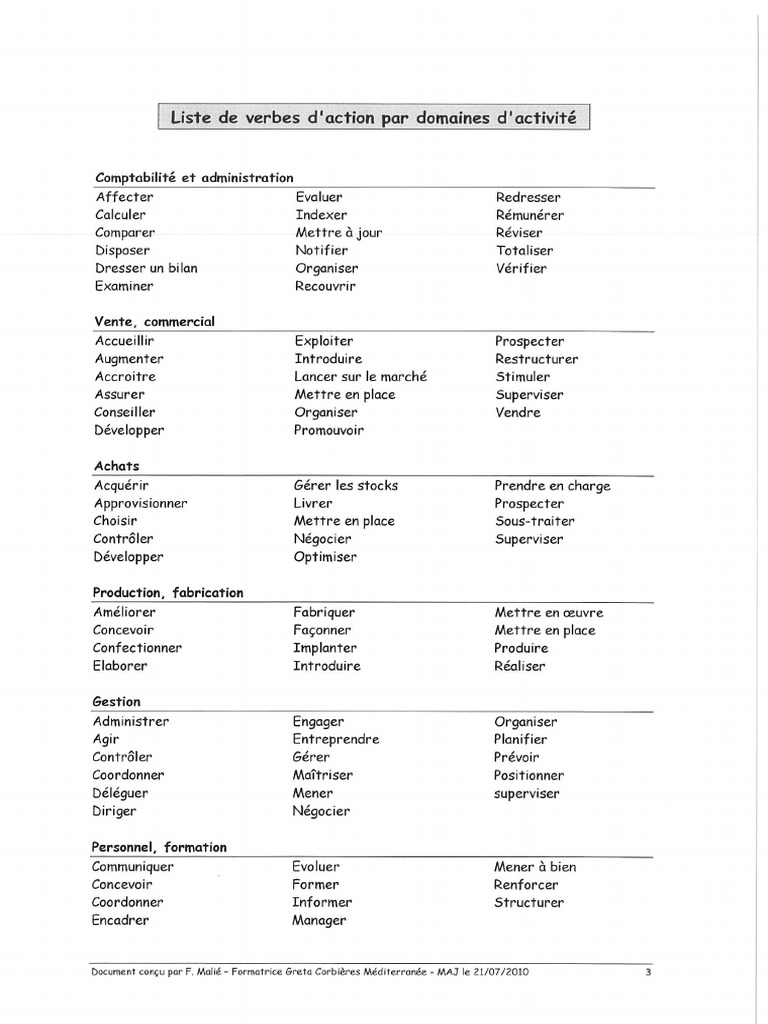 liste verbe d'action | PDF