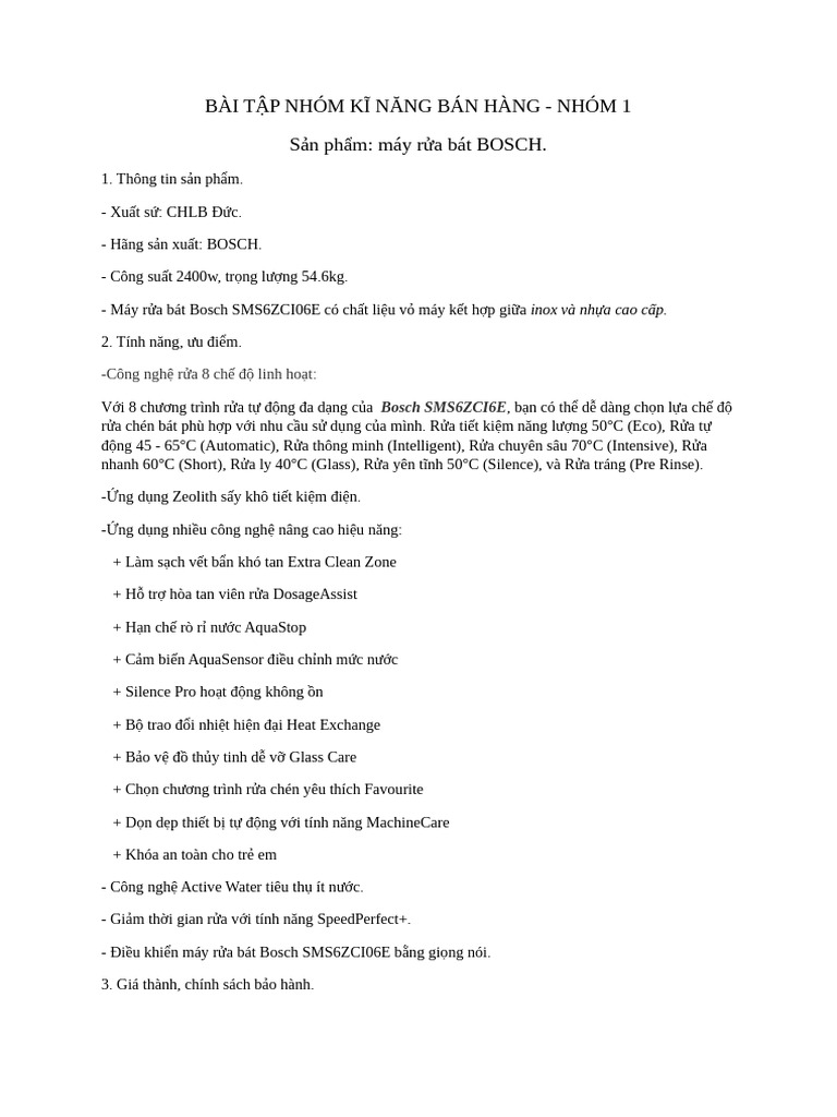 BÀI TẬP NHÓM KĨ NĂNG BÁN HÀNG- nhóm1 | PDF