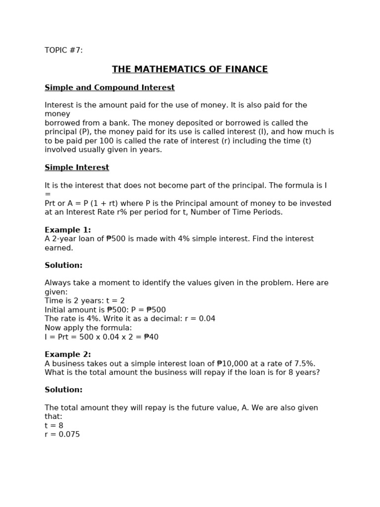 MMW_TOPIC-7_Mathematics-of-Finance | PDF